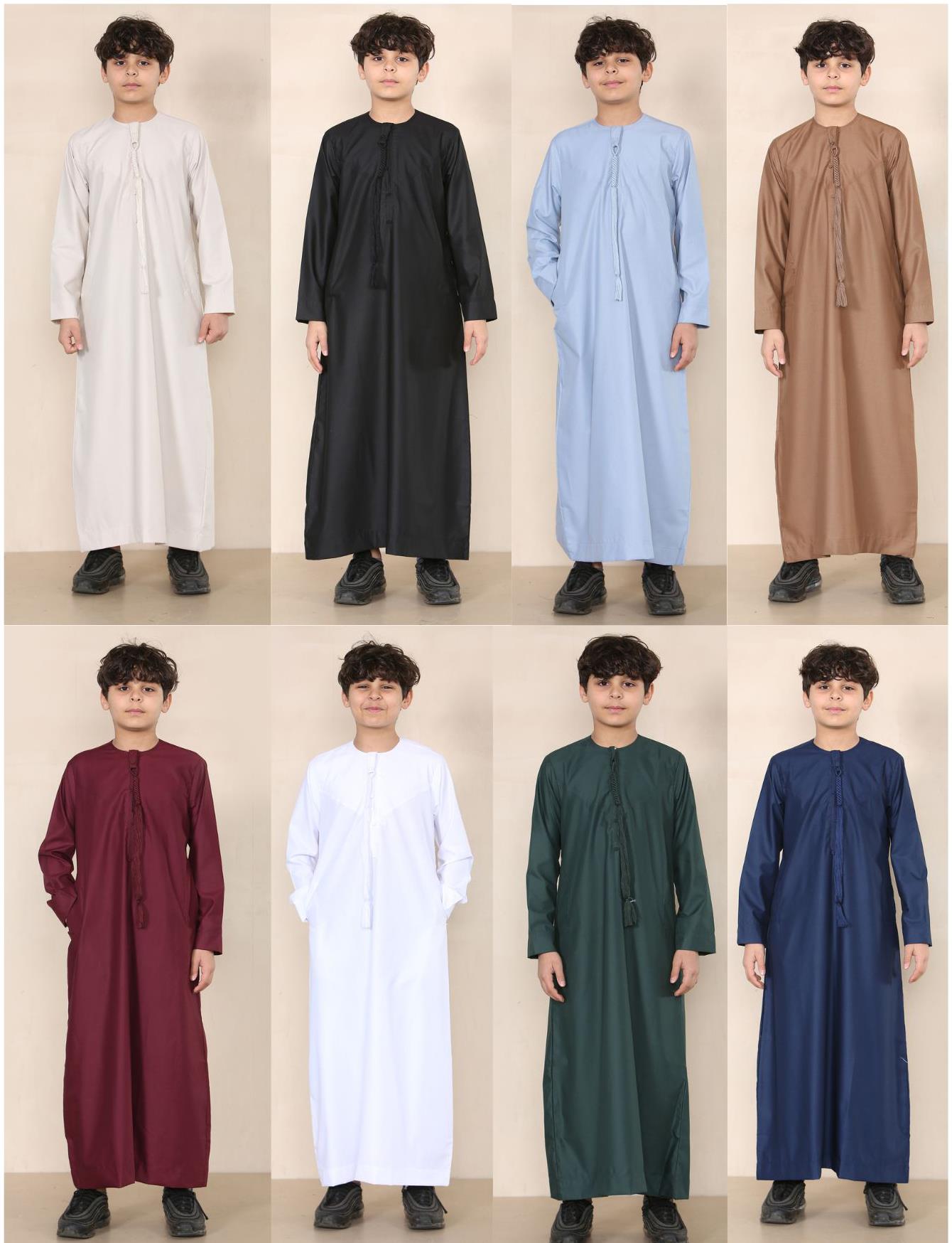 Boy's Thobe Emirati Omani Jubba Islamic Clothing Muslim Kaftan Eid Rob ...