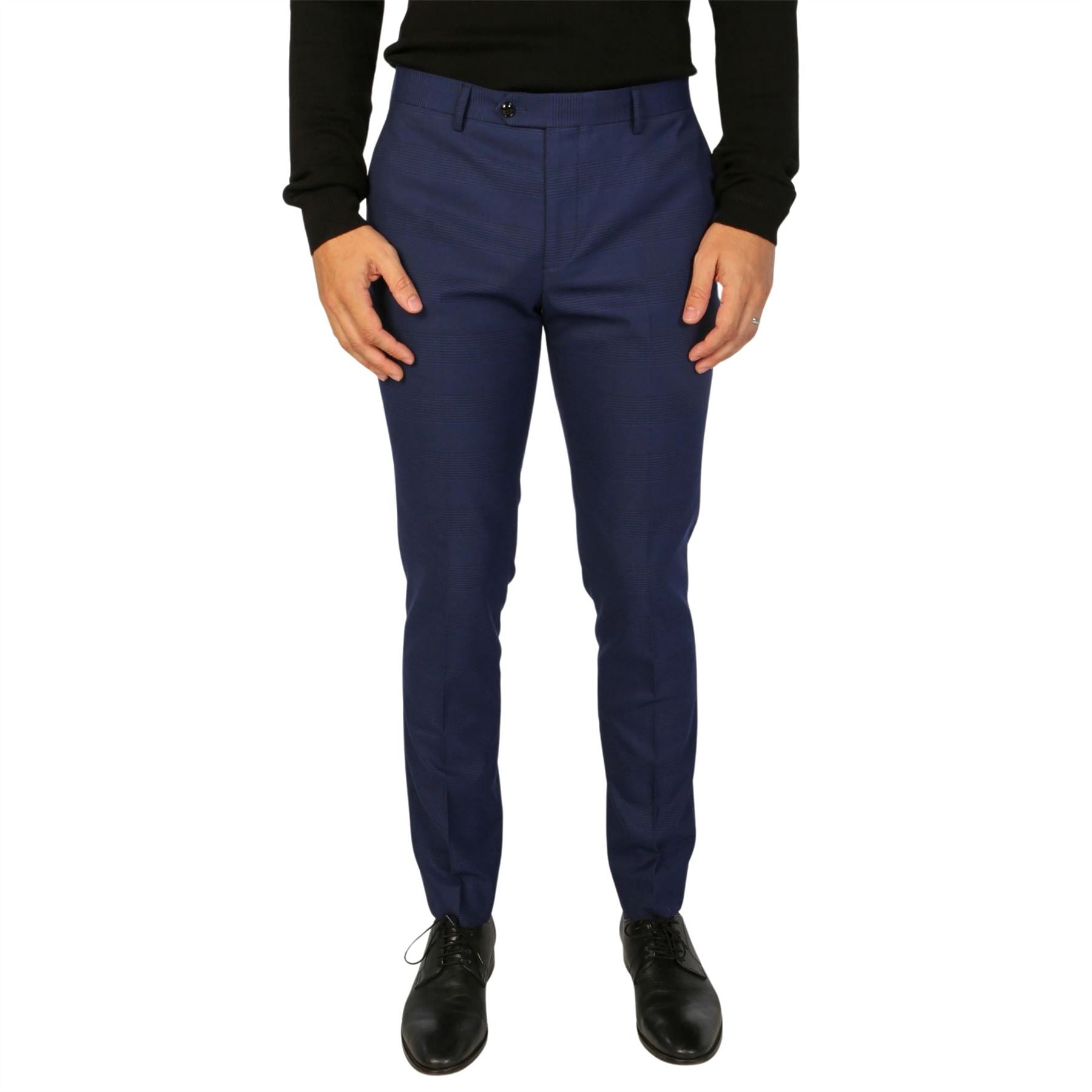 Men's Trousers Navy Blue Checked Formal Suit Pants – Knighthood Store