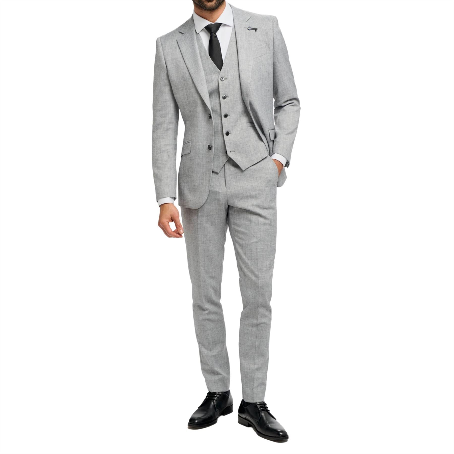 Men's Suit Grey 3 Piece Tailored Fit Formal Classic Gent Dress ...