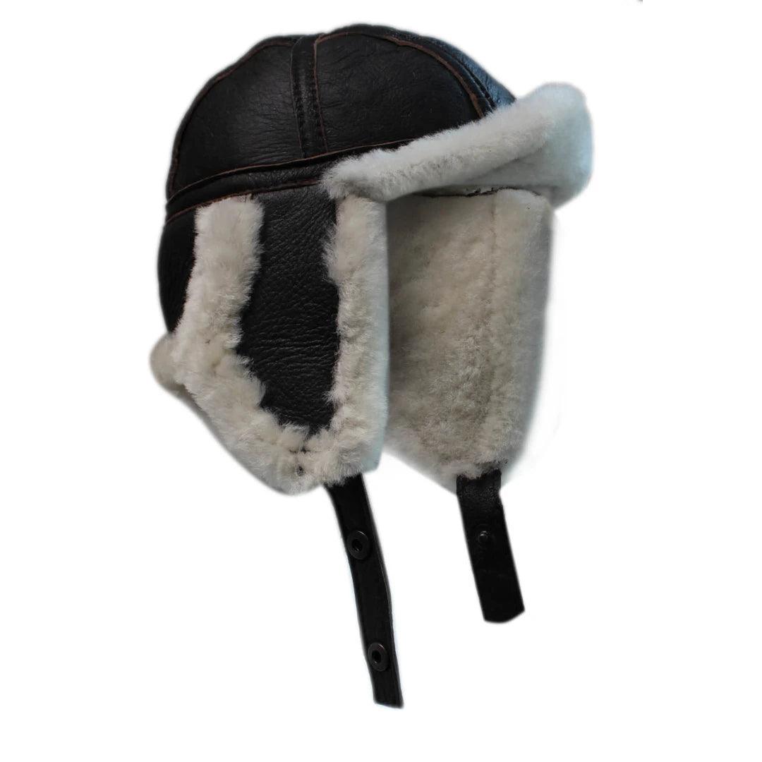 Mens Genuine Sheepskin Pilot Aviator Trapper Hat Brown Ginger Beige Fl ...