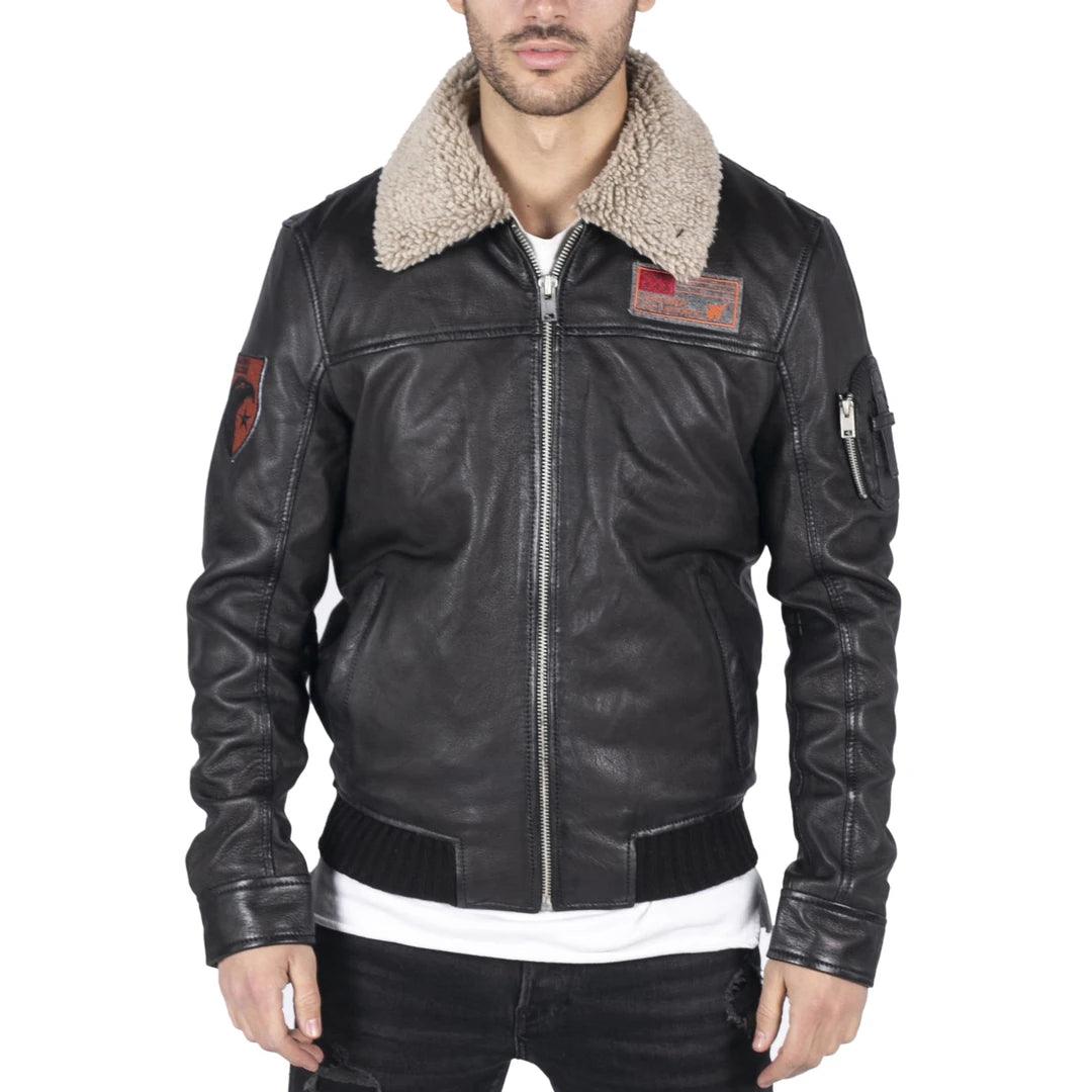 Mens Real Leather Pilot Bomber Jacket Air Force Aviator Falcon Badge F ...